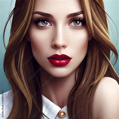 Beautiful Woman With Red Lipstick On Her Lips Pretty Girl Natural Make