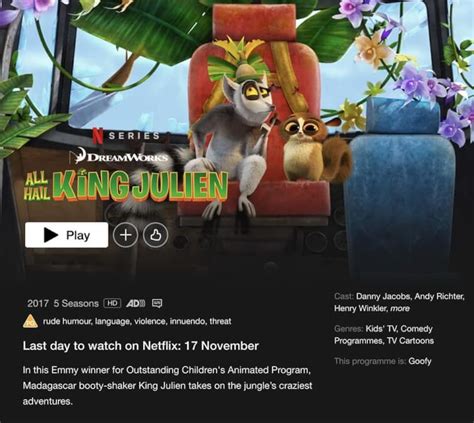 Netflix Original Series All Hail King Julien Leaving In November 2023