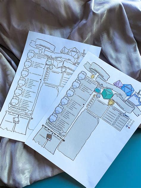 D D Character Sheet Custom Character Sheets Printable In Black And White And In Colour Dnd 5e Etsy