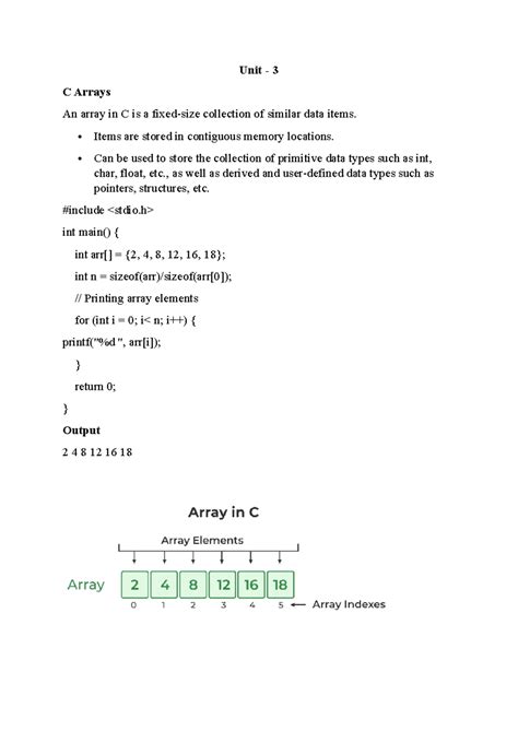 Unit 3 C Arrays Understanding Declaration Initialization And