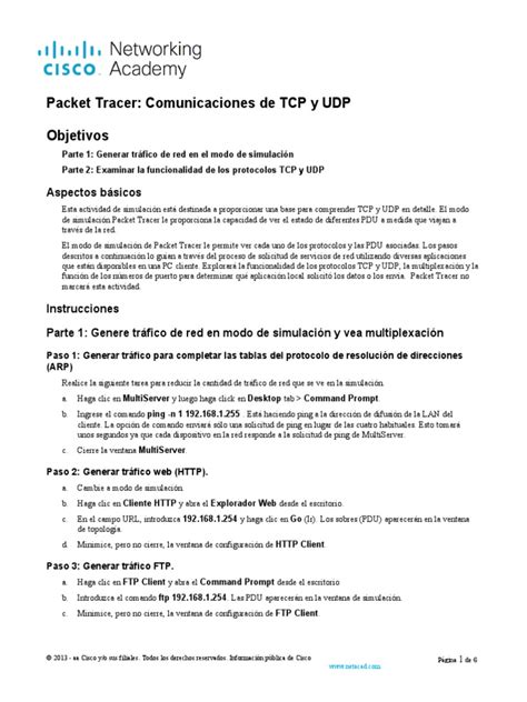 1481 Packet Tracer Tcp And Udp Communications Es Xl Pdf