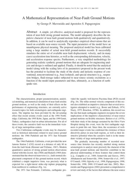 A Mathematical Representation Of Near Fault Ground Motions Pdf