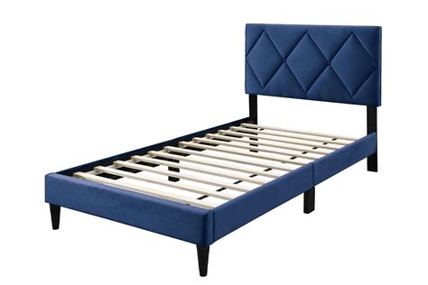 Lazer Navy Blue Velvet Platform Bed