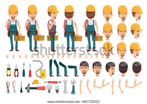 Electrician Cartoon Character Creation Seticons Different Stock Vector