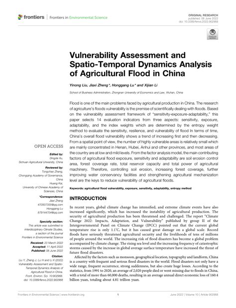 Pdf Vulnerability Assessment And Spatio Temporal Dynamics Analysis Of Agricultural Flood In China