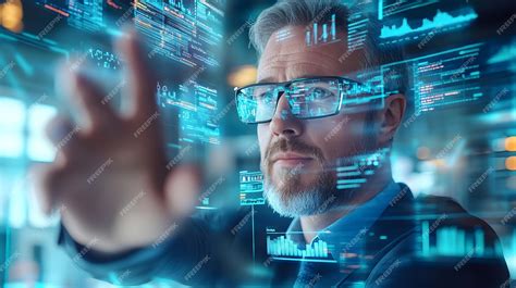 Man Interacting With Digital Interface Data Analytics Premium Ai Generated Image
