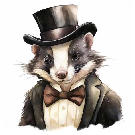 Premium Photo There Is A Drawing Of A Badger Wearing A Top Hat And