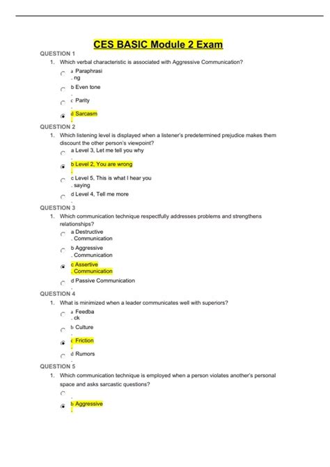 ces basic module 2 exam questions with correct answers ces