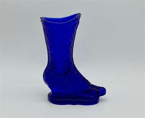 Vintage Cobalt Blue Glass Boot Vase Victorian Pressed Glass Decor Etsy