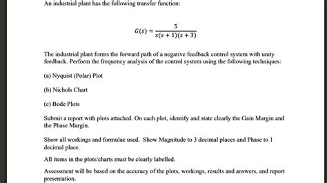Solved An Industrial Plant Has The Following Transfer Function The