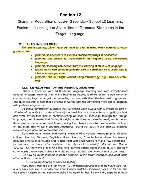 Section 12 Grammar Acquisition Pdf Second Language Acquisition Second Language
