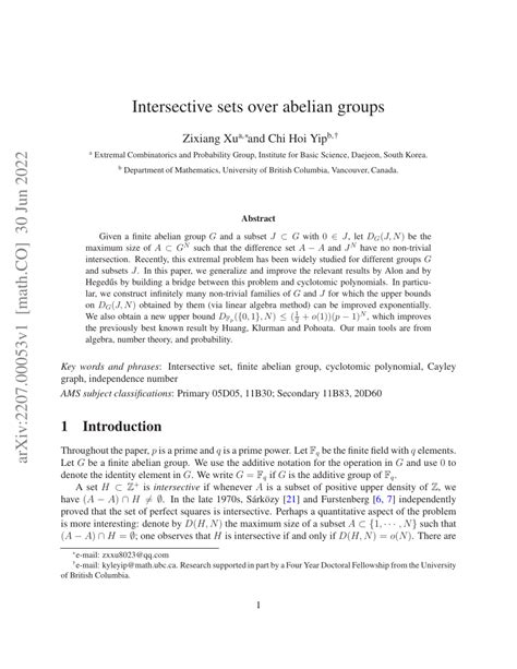 Pdf Intersective Sets Over Abelian Groups