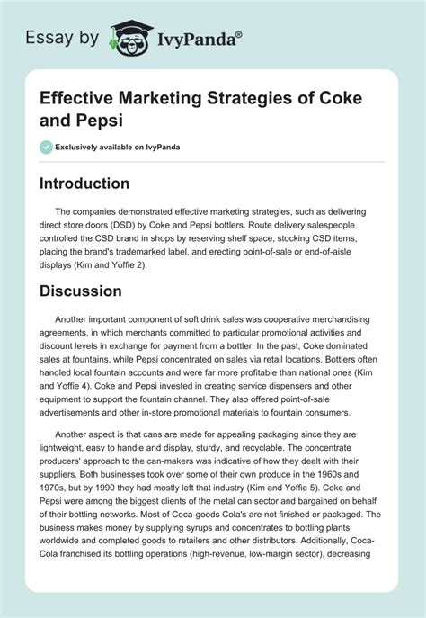 Effective Marketing Strategies Of Coke And Pepsi 391 Words Case