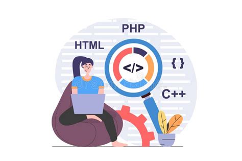 Programmers Concept In Modern Flat Design For Web Woman Developer
