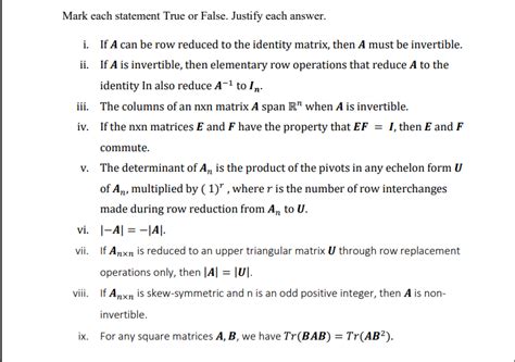 Solved Mark each statement True or False. Justify each | Chegg.com