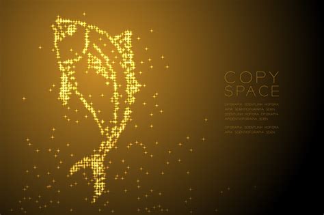 추상 반짝 스타 패턴 참치 물고기 모양 수 중 및 해양 생명 개념 디자인 골드 색상 갈색 그라데이션 배경 복사 공간 벡터 Eps 10에 고립 된 그림 그라데이션에 대한 스톡