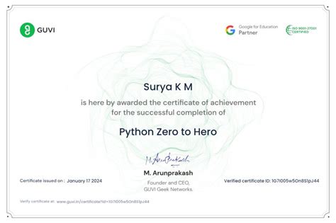 Surya K M On Linkedin Pythonhero Guvilearning Codemastermind