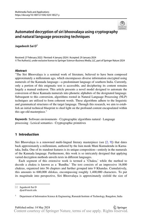 automated decryption of siri bhoovalaya using cryptography and natural