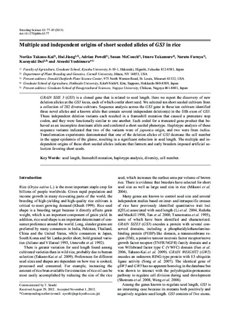 Pdf Multiple And Independent Origins Of Short Seeded Alleles Of Gs3