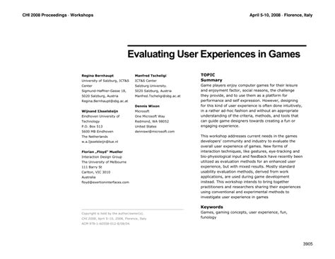 Pdf Evaluating User Experiences In Games
