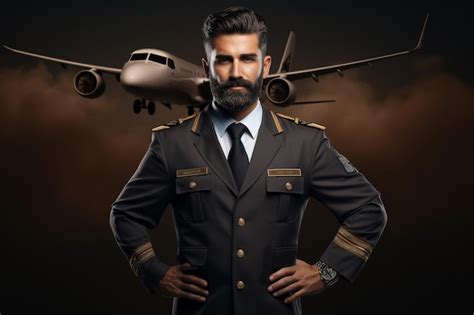 Premium Photo Portrait Of A Bearded Pilot In Uniform On The