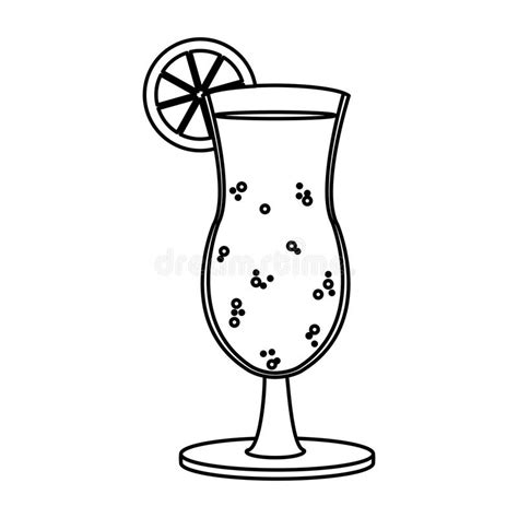 Line Delicious Cold Beverage Glass With Lemon Stock Vector