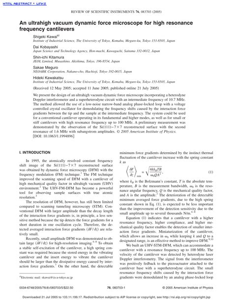 Pdf An Ultrahigh Vacuum Dynamic Force Microscope For High Resonance Frequency Cantilevers