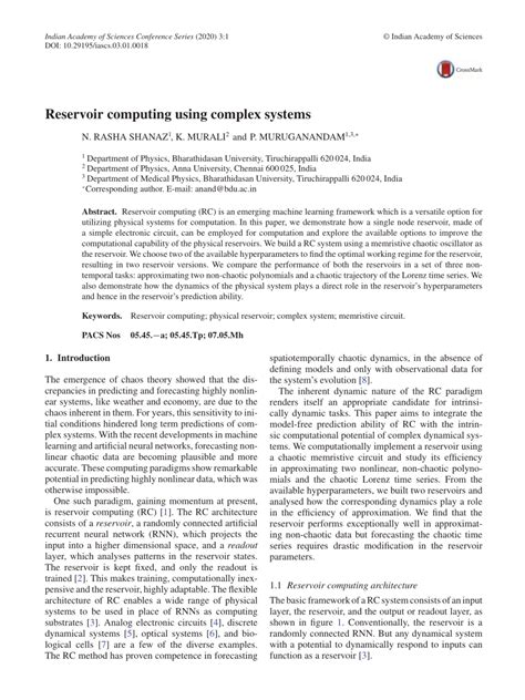 (PDF) Reservoir Computing Using Complex Systems