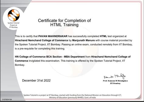 Pavan Mahindrakar On Linkedin Cc And Html Training Completion