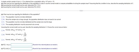 Solved A Simple Random Sample Of Size N 12 Is Obtained From Chegg Com