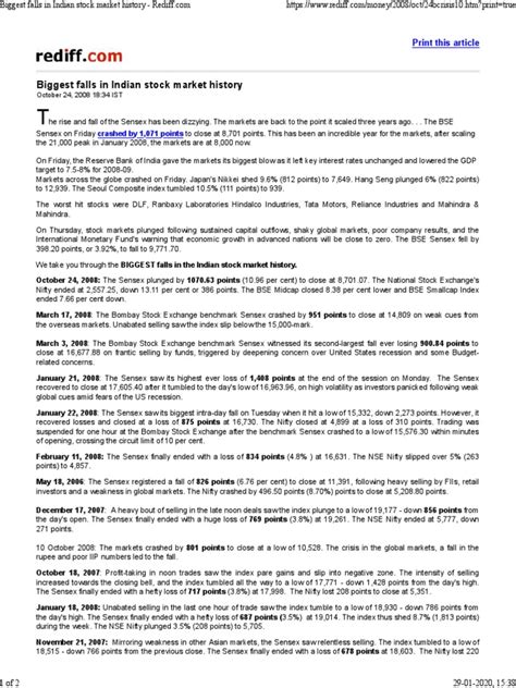 Indian Stock Market Crashes 1096 On October 24 2008 Its Biggest