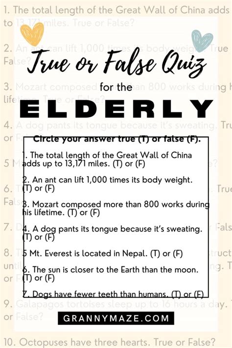 True Or False Quiz For The Elderly Print Play In Minutes In 2024