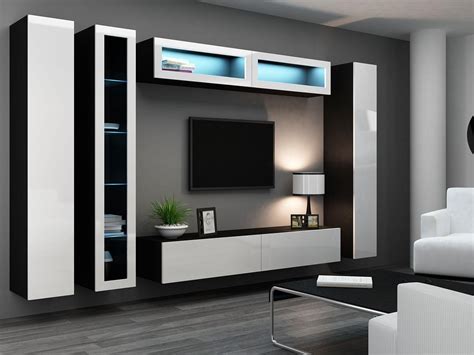 ᐉ Стінка у вітальню Сama Vigo 6 з ламінованої ДСП та скла без підсвічування Чорний Білий 21484