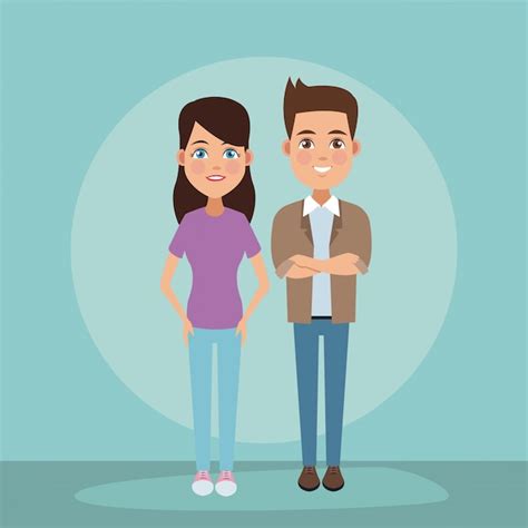Dibujos Animados De Pareja Joven Vector Premium