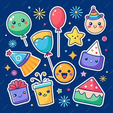 Celebrate With Joy Cute Kawaii Party Stickers Premium Ai Generated Vector