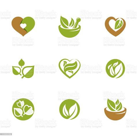 植物療法隱喻 向量圖形標誌集合素食生活方式概念插圖向量圖形及更多企業圖片 企業 健保和醫療 化學品 Istock