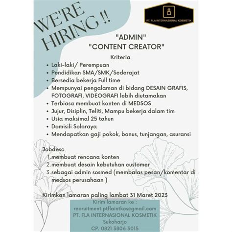 Lowongan Kerja Maret Team PT Fla Internasional Kosmetik Di Solo INFO LOKER SOLO