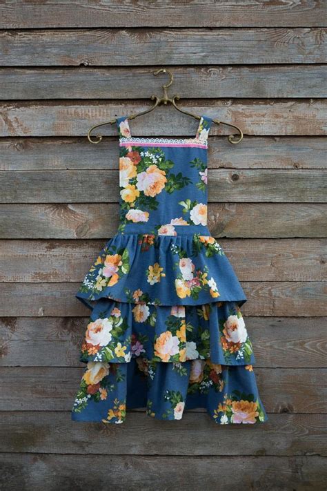 Dark Blue Floral Ladies Apron Womens Apron Flower Print On Blue