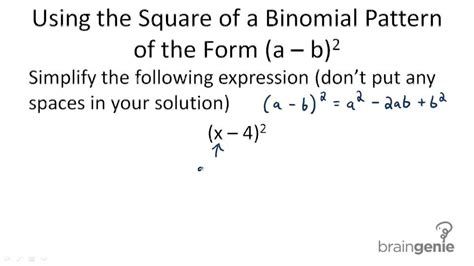 Square Of A Binomial Pattern Example 2 Video Algebra Ck 12