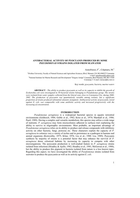 Pdf Antibacterial Activity Of Pyocyanin Produced By Some Pseudomonas