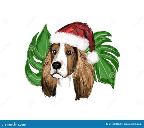 Cocker Spaniel With Christmas Hat Illustration Stock Illustration