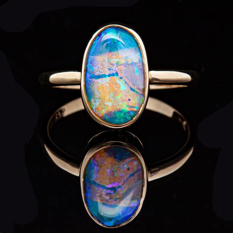 Kendall Fluorescent Australian Black Opal Ring World Treasure Designs