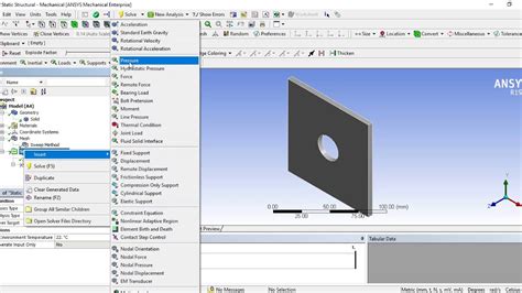 Optimazition Of Plate With Hole Thickness And Weight By Ansys Workbench Youtube
