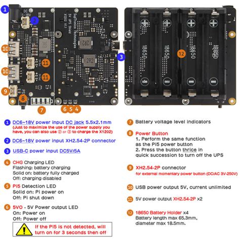 Geekworm X1202 4 Cell 18650 51v 5a Ups Hat For Raspberry Pi 5 Series