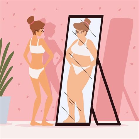Free Vector Slim Teen Seeing Herself Fat In Mirror