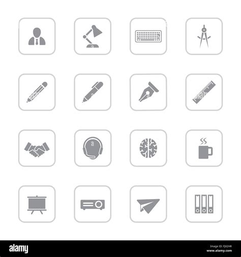 JPEG Gray Flat Icon Set With Rounded Rectangle Frame For Web Design UI Infographic And