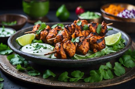 Premium Ai Image Indian Chicken Tikka Kebabs