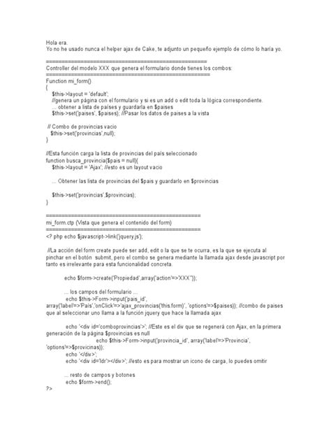 Combox Dependientes Cakephp Pdf Ajax Programación Hipertexto