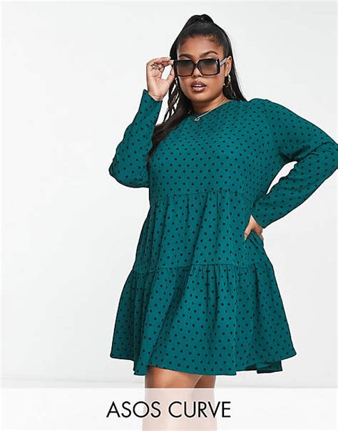 Asos Design Curve Langärmliges Gestuftes Hänger Minikleid In