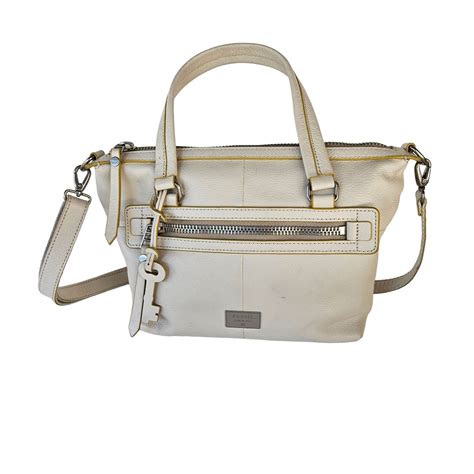 Vintage Fossil Dawson Satchel Vanilla Leather Purse Bag Etsy